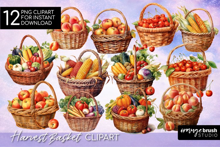 Fall Harvest Clipart Bundle, Watercolor Autumn Clipart PNG