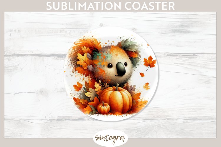 Fall Koala Animal v4 Round Coaster Sublimation