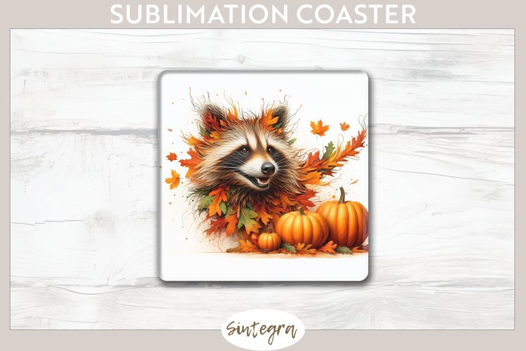 Fall Raccoon Animal v5 Square Coaster Sublimation