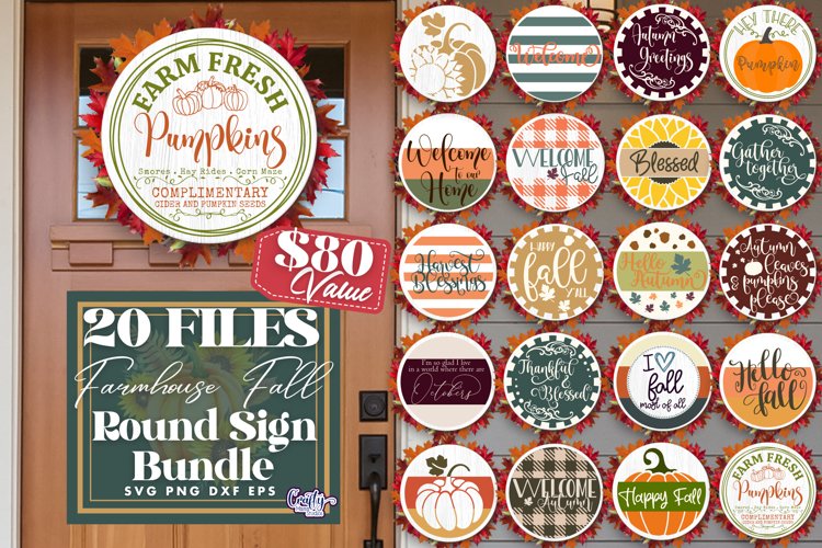 Fall Farmhouse Round Sign Bundle, Autumn Svg Door Hanger
