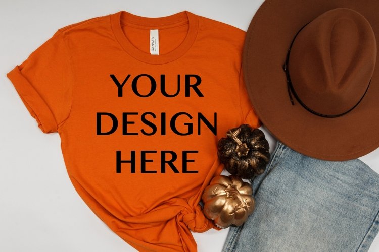 Fall tshirt mockup Bella Canvas 3001 Burnt Orange mockup