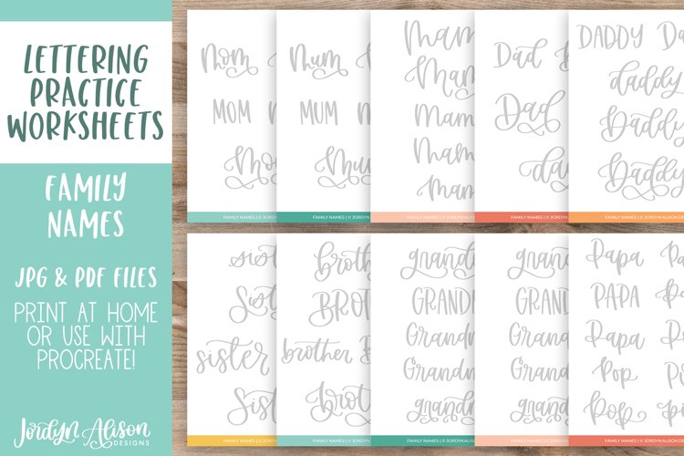 Lettering Practice Worksheet, Family Member Names