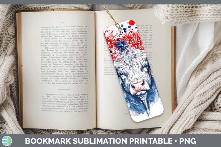 Farm Patriotic Splash Bull Bookmark Sublimation Printable De