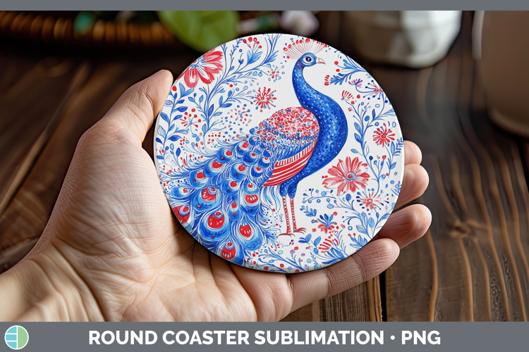Farm Patriotic Splash Peacock Round Coaster Sublimation Coas