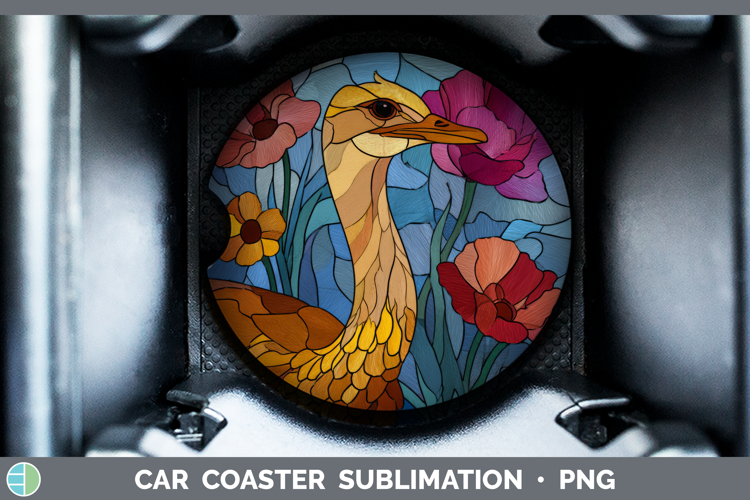 Ostrich Car Coaster Farm Stained Glass Flowers Sublimation
