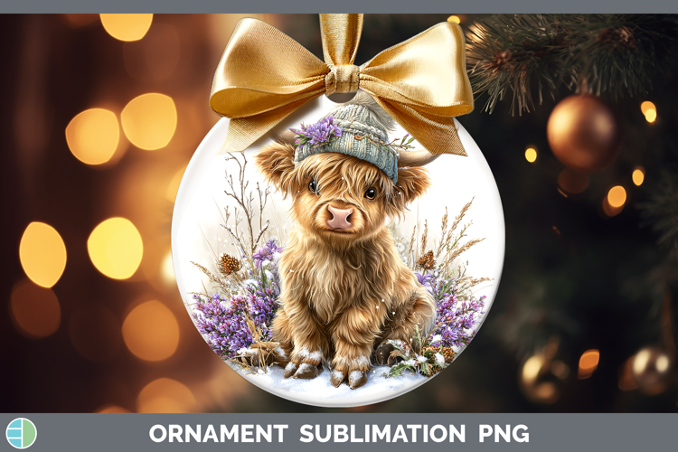 Highland Cow Farm Winter Knit Hat Ornament Sublimation Desig