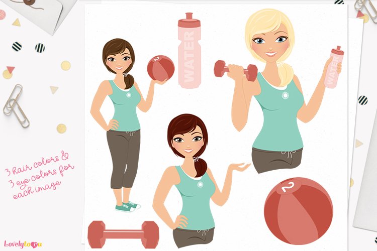 Woman workout character clip art L083 Georgia (42812) | Illustrations ...