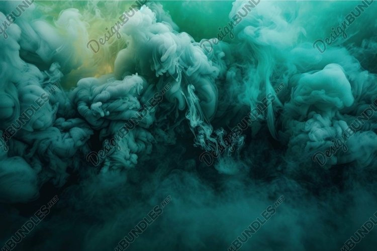 Abstract turquoise and green ink clouds in water