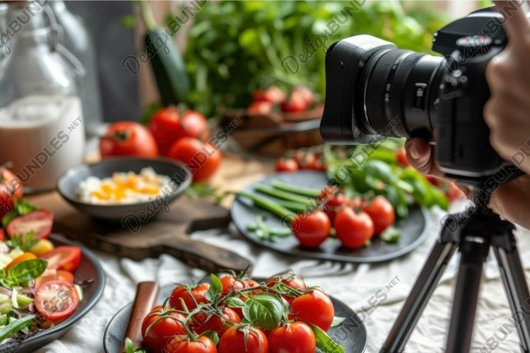 Fresh garden produce photography setup