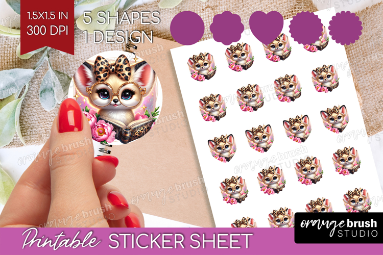 Fennec Fox Reading Round Sticker Book Lover Printable Sheet