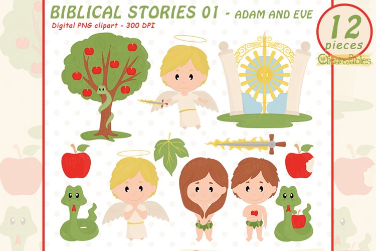 Cute ADAM and EVE clipart, Biblical story - INSTANT download (885593 ...