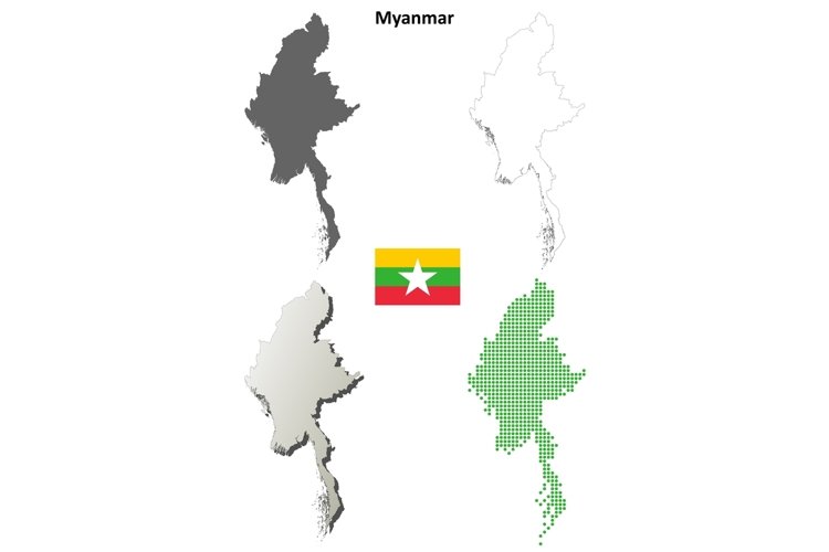 Myanmar outline map set