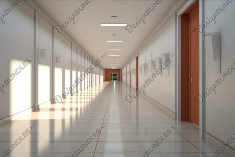 Sunlit corridor with modern lighting