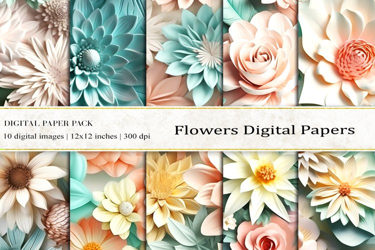 3D Flowers Digital Papers (2622791)