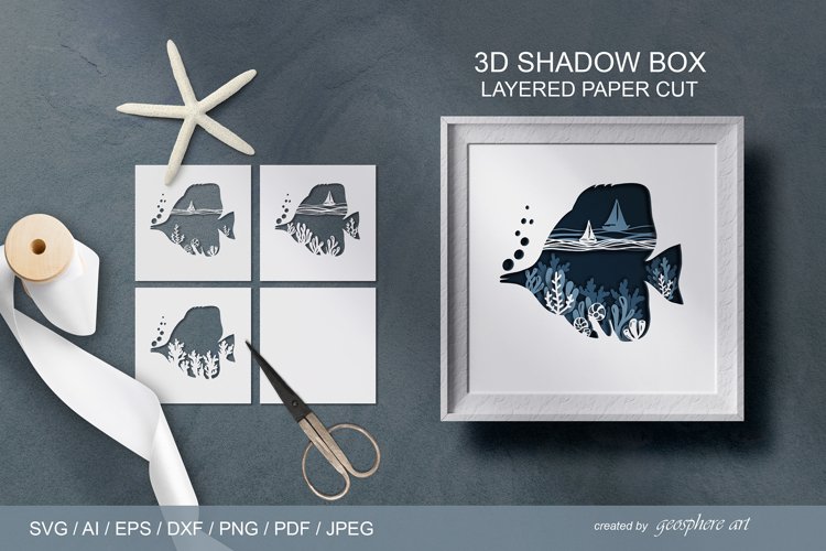 3D Fish Shadow box. Layered papercut SVG / DXF / EPS / AI