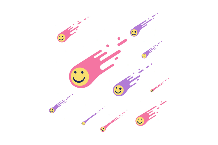 Colorful smiling comet characters in a whimsical flat design