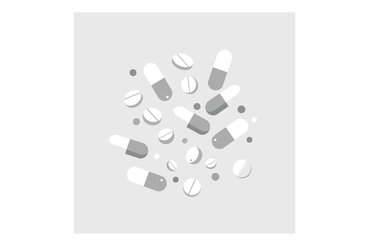Assorted capsules and pills in a minimalistic flat style vec