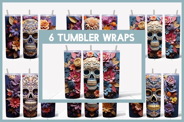 3D Skulls with Flowers Tumbler Sublimation |3D (2665109)