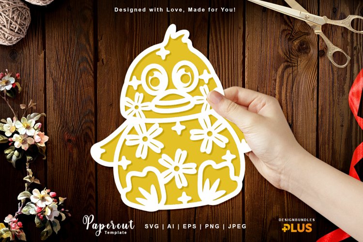 Chubby Duck with Floral Drawn Papercut