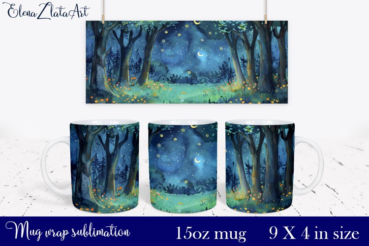 Watercolor forest Mug Sublimation, Forest Design (3548090)