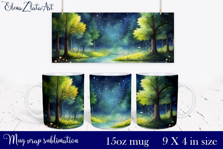 Watercolor forest Mug Sublimation, Forest Design (3548119)