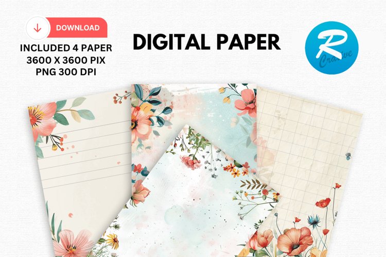 Floral Digital Paper, Flowers Background