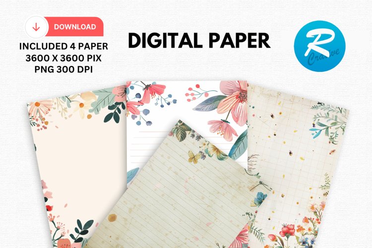 Floral Digital Paper, Flowers Background