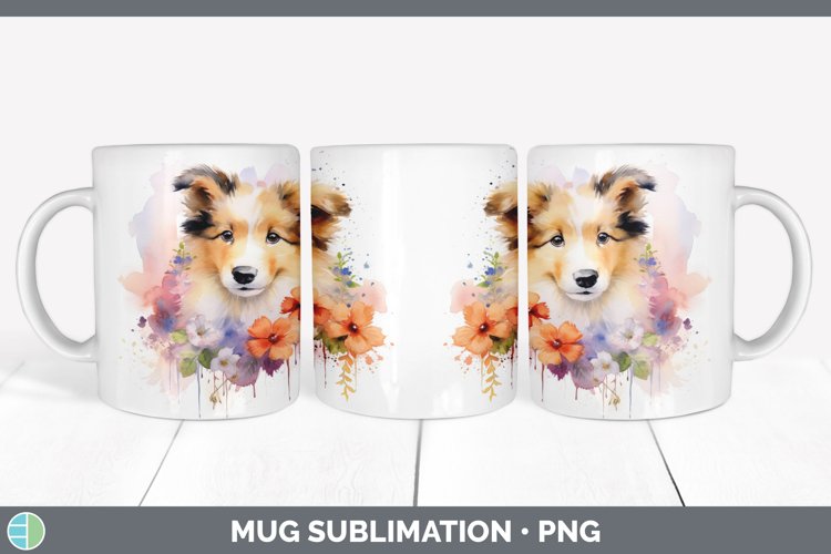 Floral Dog Rough Collie Mug Wrap Sublimation Coffee Cup Desi
