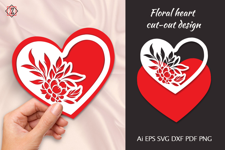 Two-layer heart with floral cut-out template