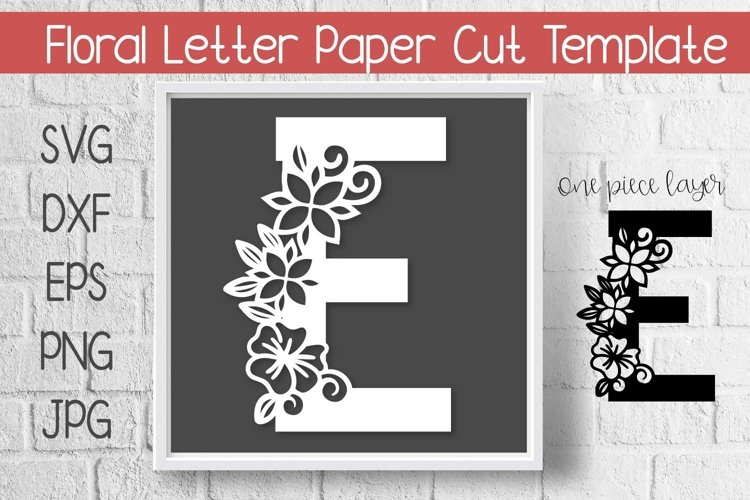 Floral Letter E Paper Cut Template