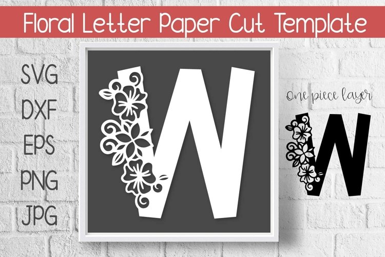 Floral Letter W Paper Cut Template