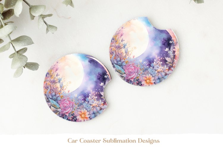 Floral Moon Car Coasters | Moon Sublimation Coaster Designs