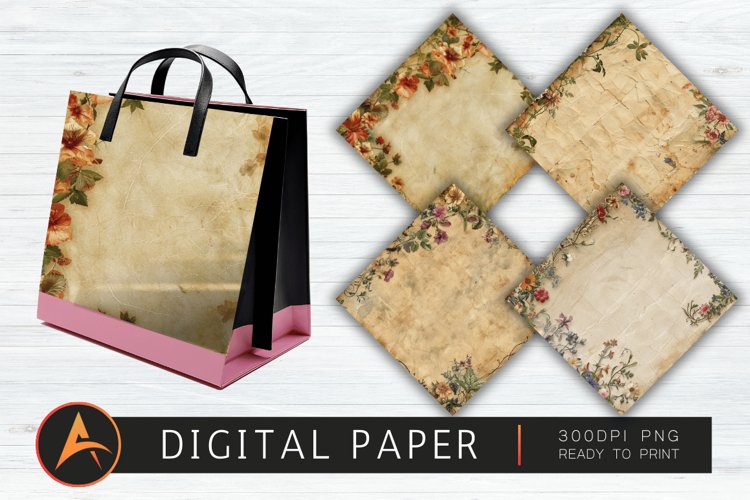 Floral Parchment Letter Digital Paper