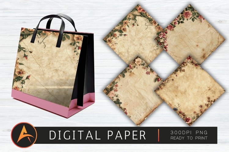 Floral Parchment Letter Digital Paper