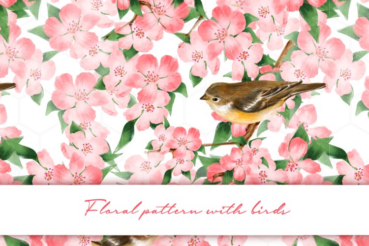 Floral pattern with birds - 2 colors