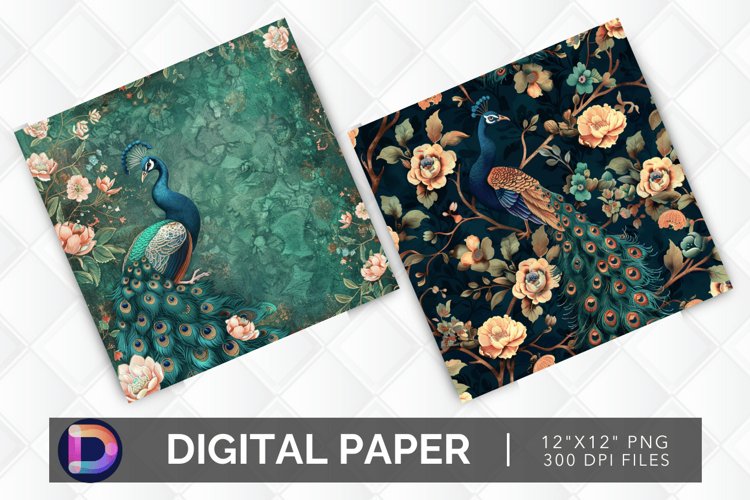 Floral Peacock Digital Paper