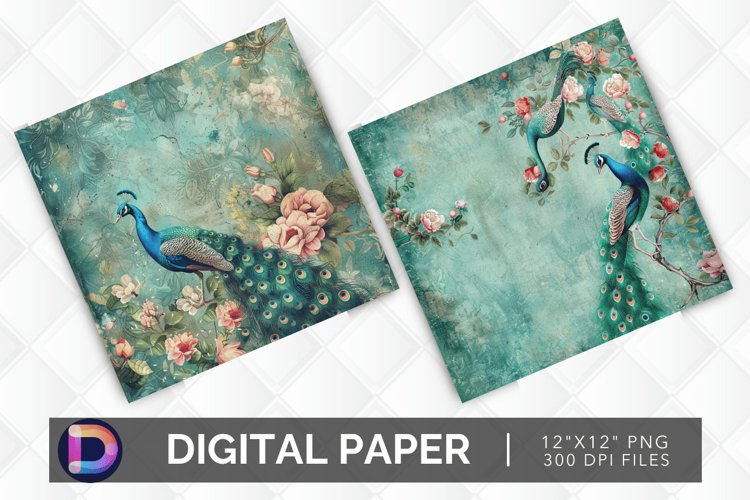 Floral Peacock Digital Paper