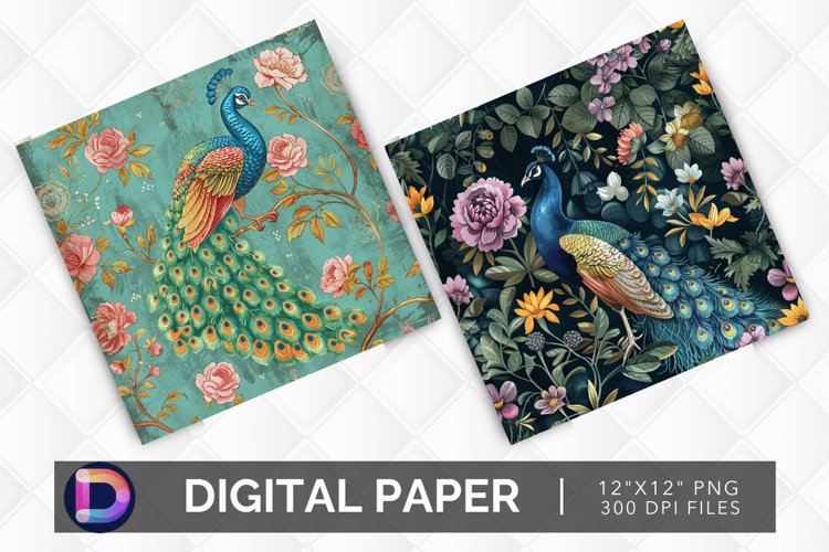 Floral Peacock Digital Paper