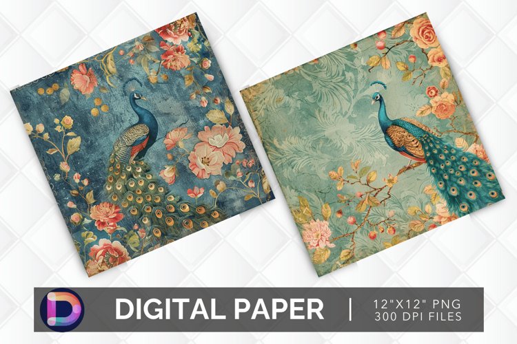 Floral Peacock Digital Paper