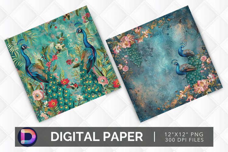Floral Peacock Digital Paper
