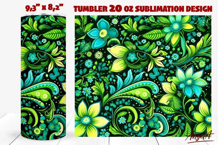 Floral tumbler wrap / green paisley pattern / (3954580)