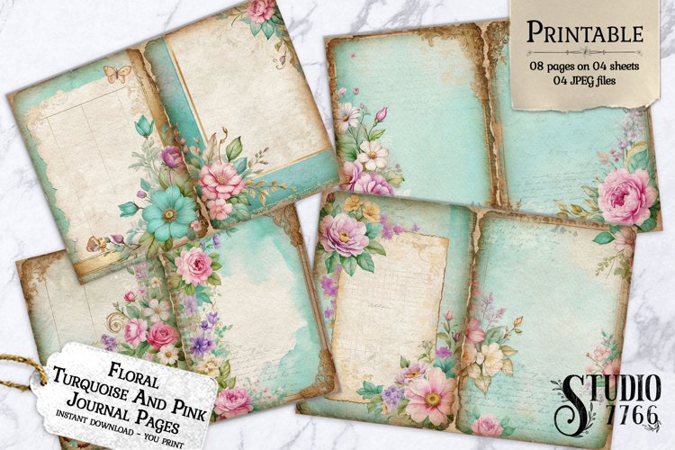 Floral Turquoise and Pink Junk Journal