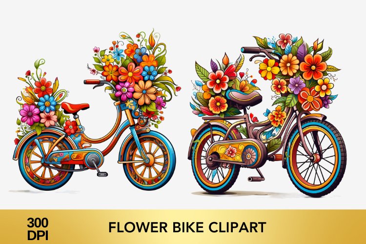 Flower bike clipart, Flower bike Sublimation