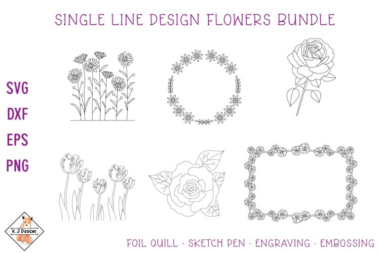 Flower Bundle Single line Designs | Foil Quill