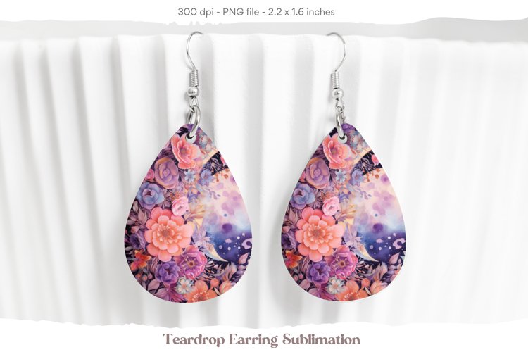 Flower Earring Sublimation | Flower Teardrop Earrings Design