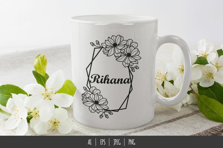 Vertical Frame with Flowers and Custom Name Space Monogram