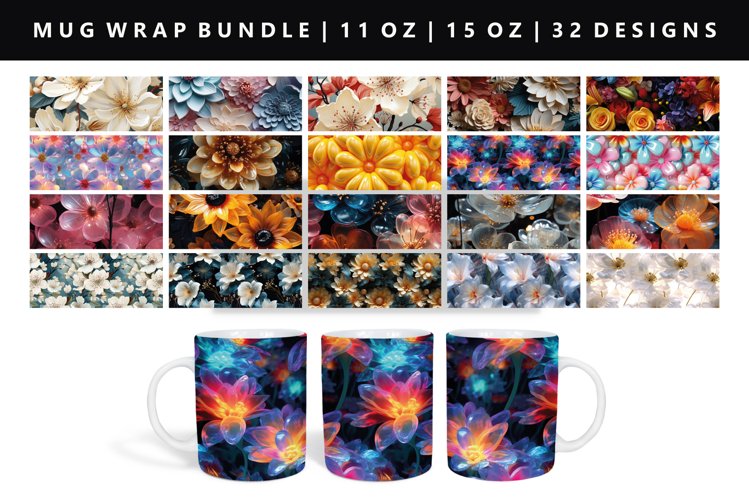 Flower 11oz, 15oz Mug Sublimation | Mug Wrap PNG (2903591)