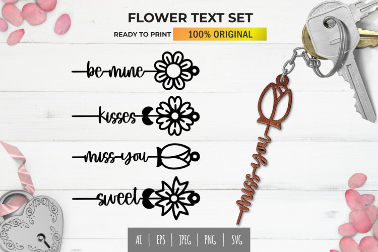 Romantic Texts with Flower Decorations Lasercut Design Set