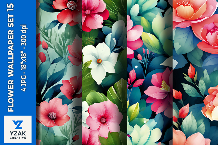 Flower Wallpaper Set 15 - Digital Paper Collection