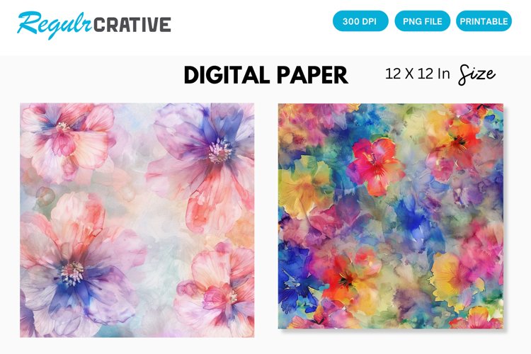 Watercolor Flower Digital Paper, Flower Background